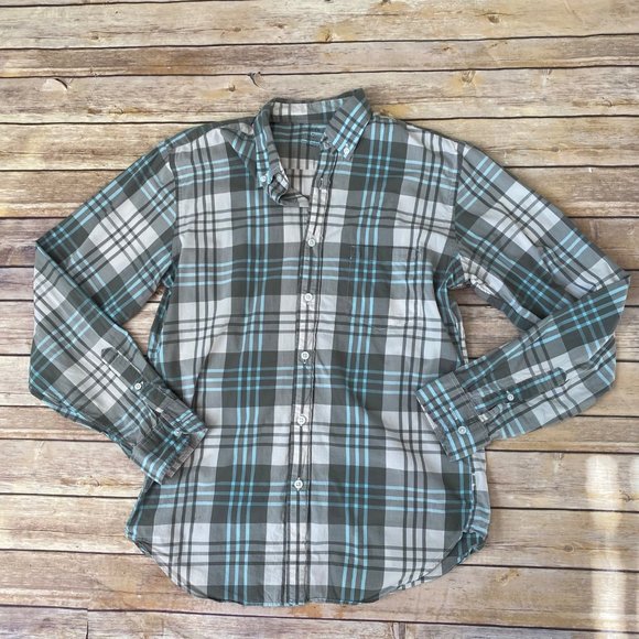 J. Crew Factory | Tops | J Crew Green Plaid Lightweight Button Up Blouse | Poshmark